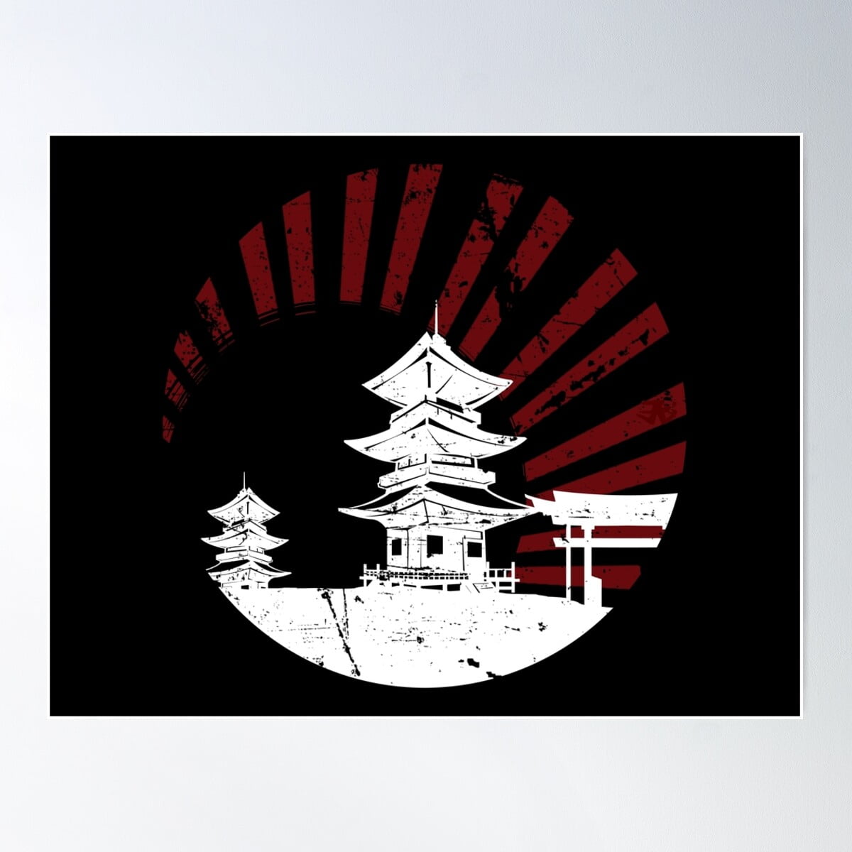 Japanese Temple Rising Sun Poster Wall Art, Modern Wall Decor For ...