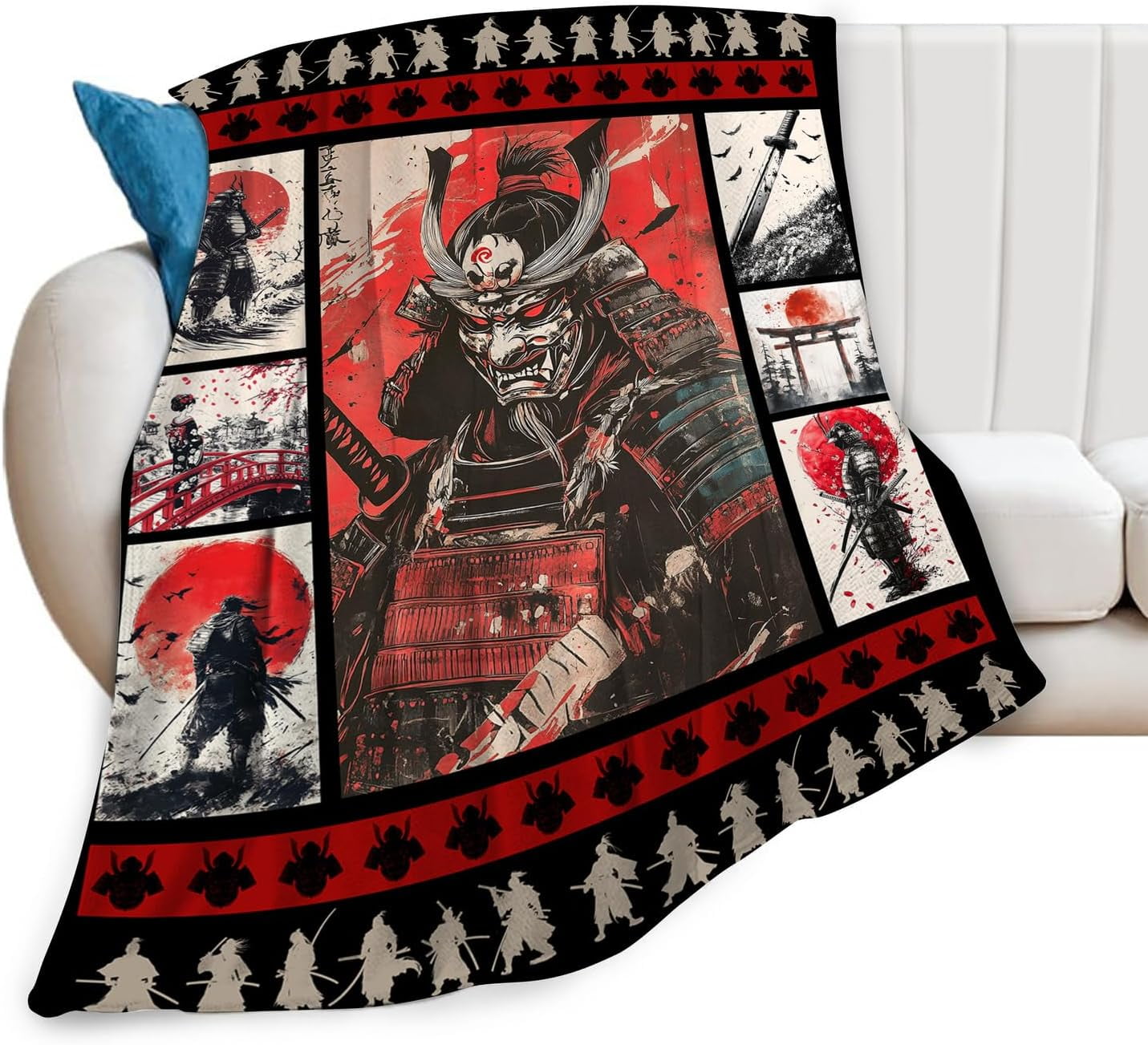 Japanese Throw Blanket Ultra Soft Warm Flannel Fleece Japan Samurai ...
