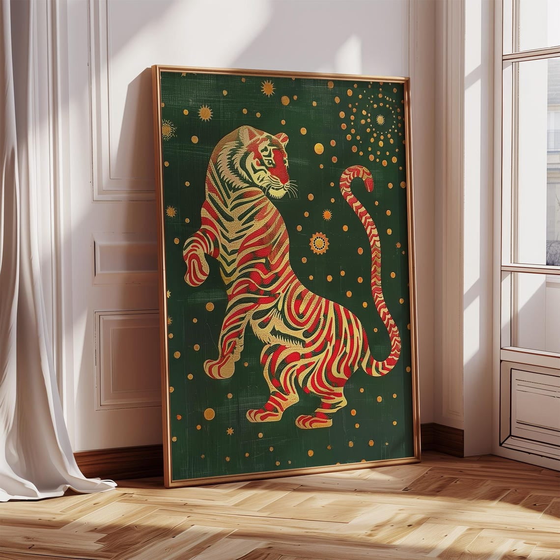 Japanese Tiger Art For Living Room Green & Gold Abstract Tiger Print ...