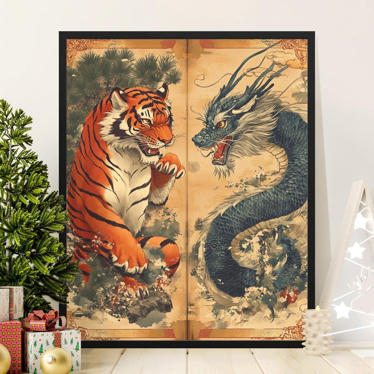 Japanese Tiger Dragon Poster, Wall Art, Traditional Asian Art Print ...