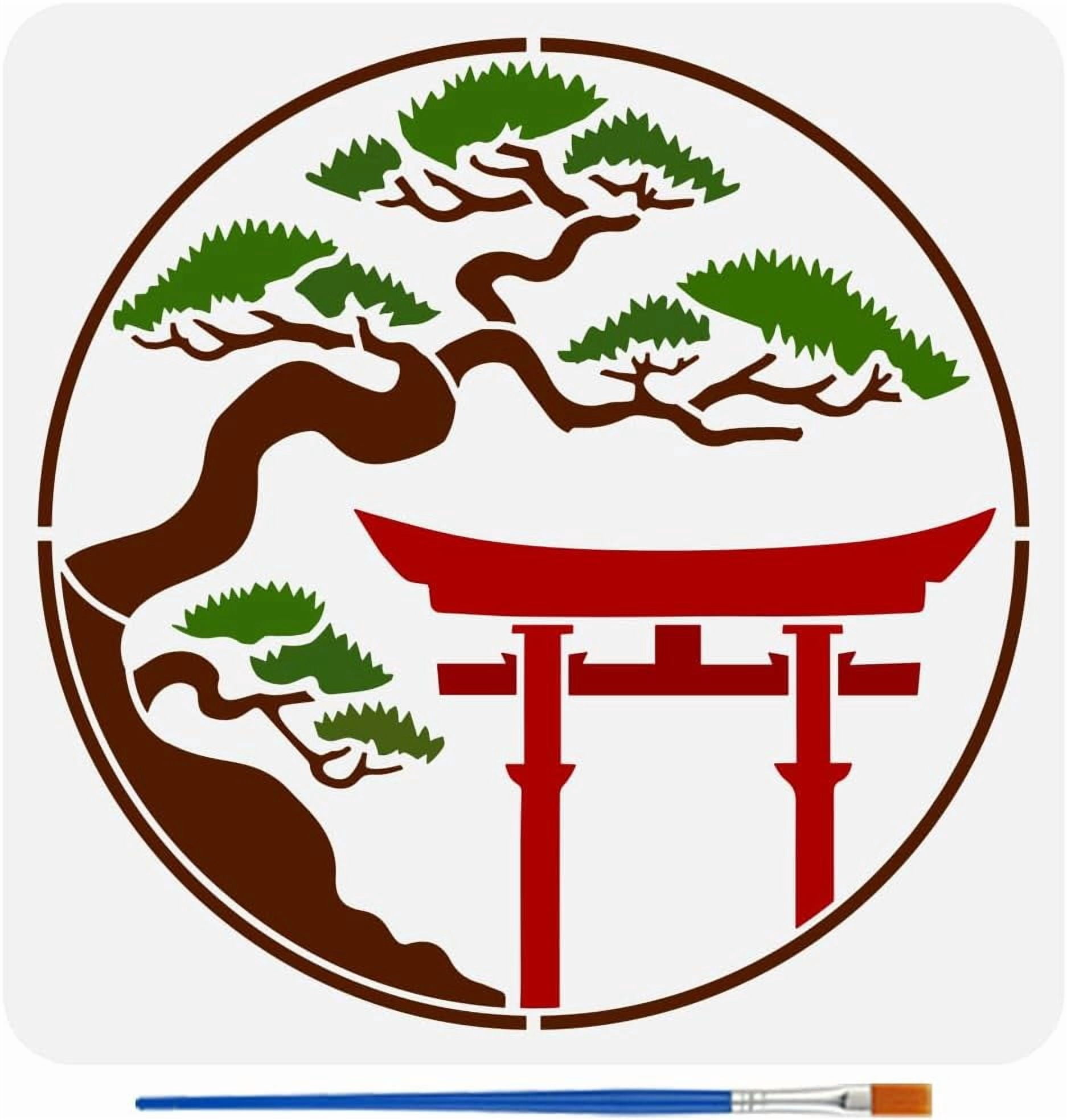 Japanese Torii Gate Painting Stencil with Brush 11.8x11.8inch Plastic ...