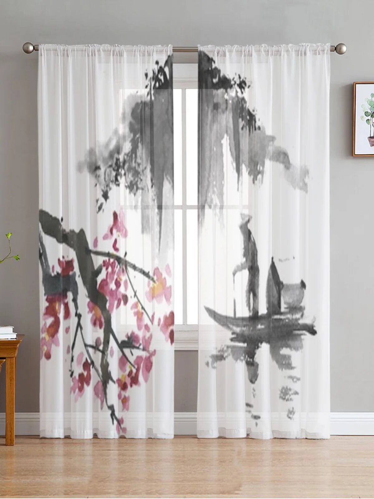 Japanese Traditional Art Chiffon Sheer Curtains For Living Room Bedroom ...