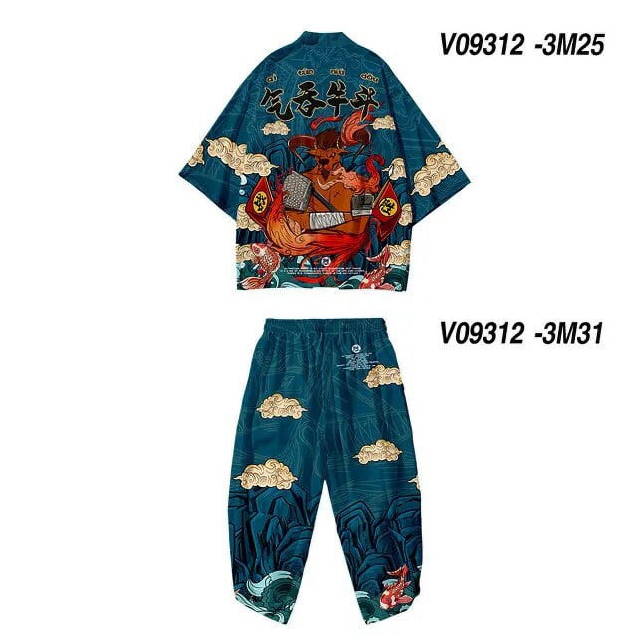 Japanese Traditional Clothing Invincible Print Kimono Pants Men Retro ...