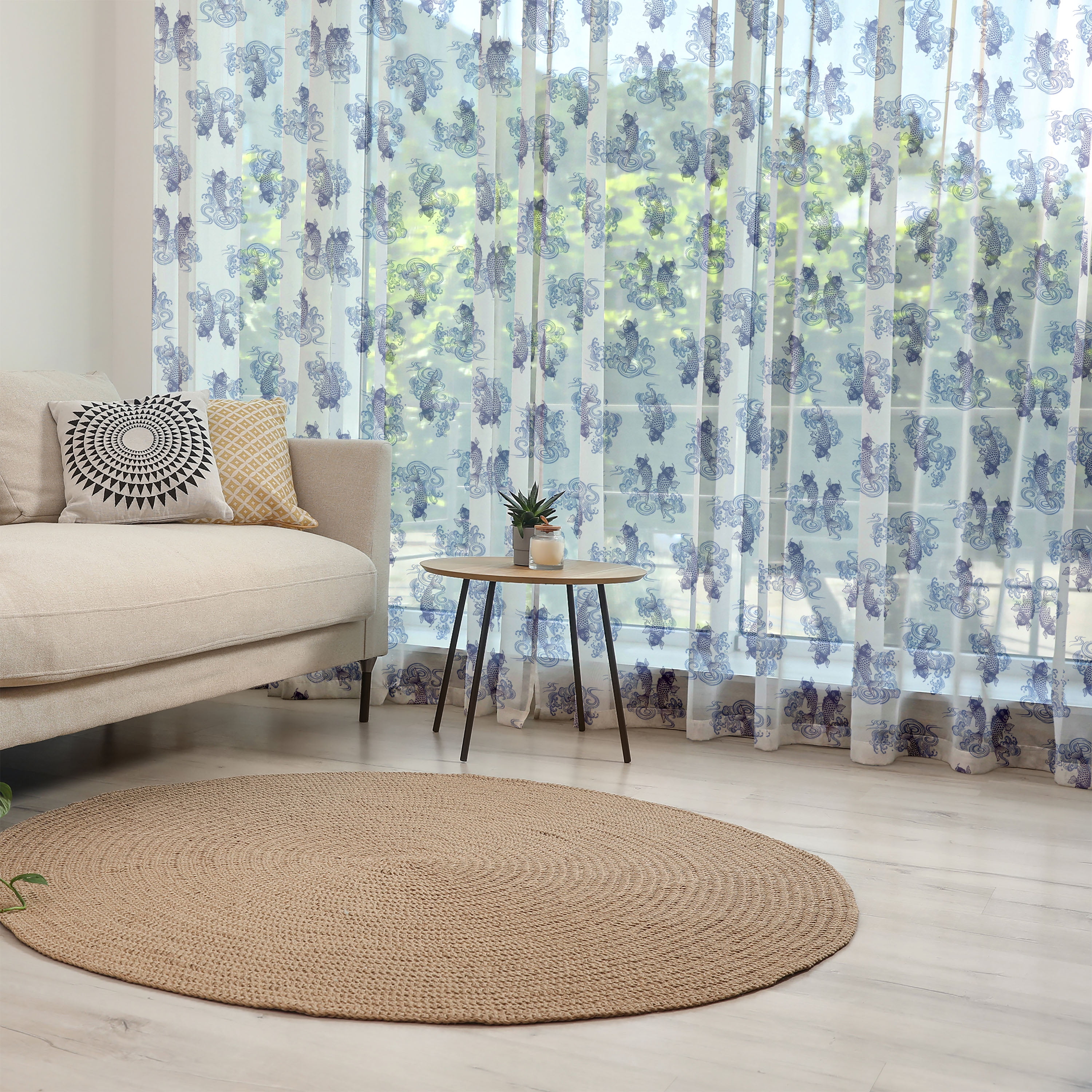 Japanese Tulle Curtains with Rod Pocket, Underwater Creature as Love ...