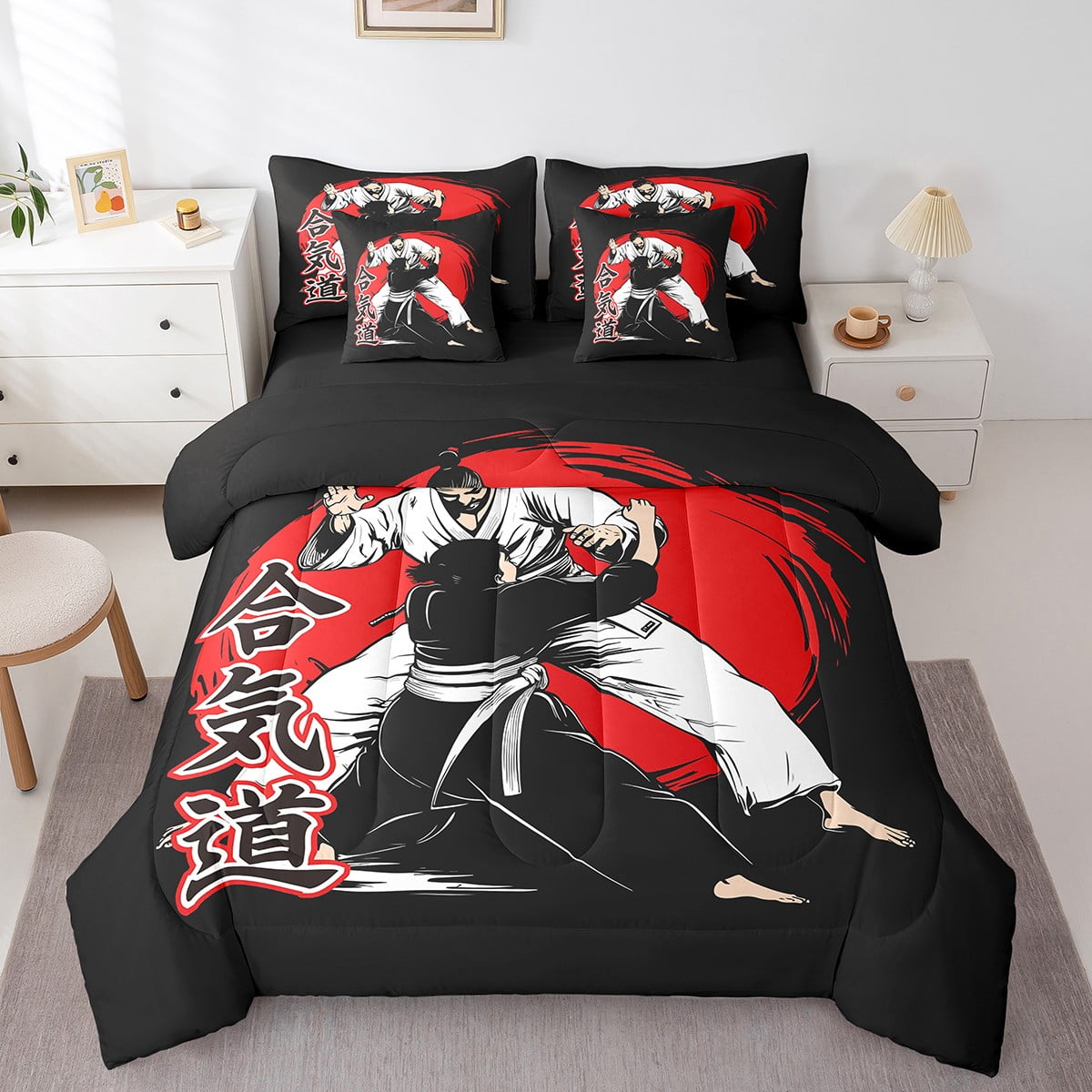 Japanese Twin Bed In A Bag 7 Piece Samurai Comforter Set With Sheets ...