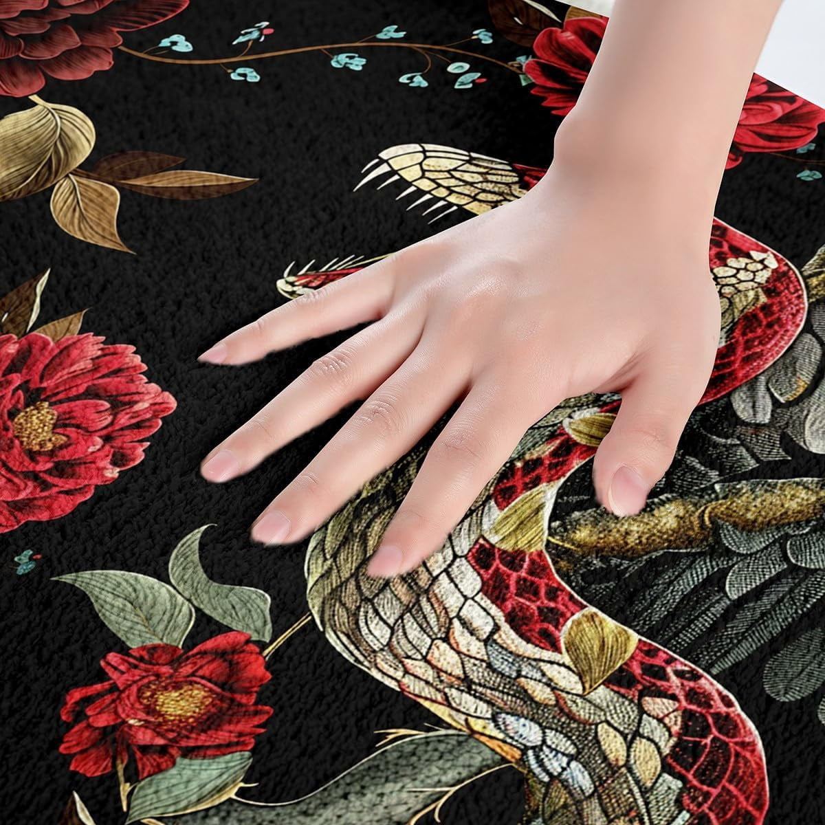 Japanese Ukiyo-E Art Snake Bathroom Rug,Red Rose Flower No Slip Bath ...