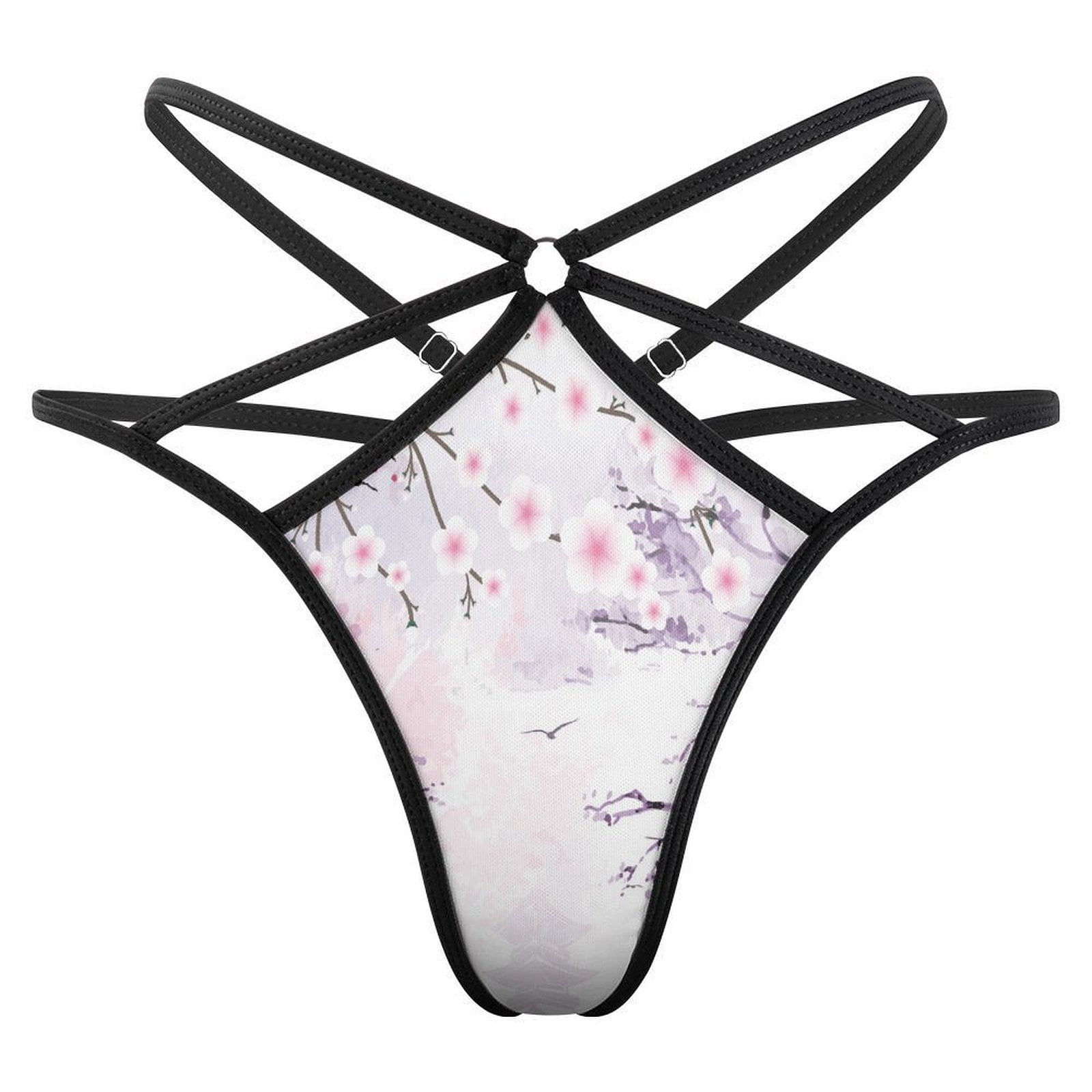 Japanese Ukiyo-e Cherry Blossoms Open Type Women's Panties Crotch Opening G-strings Thongs ...