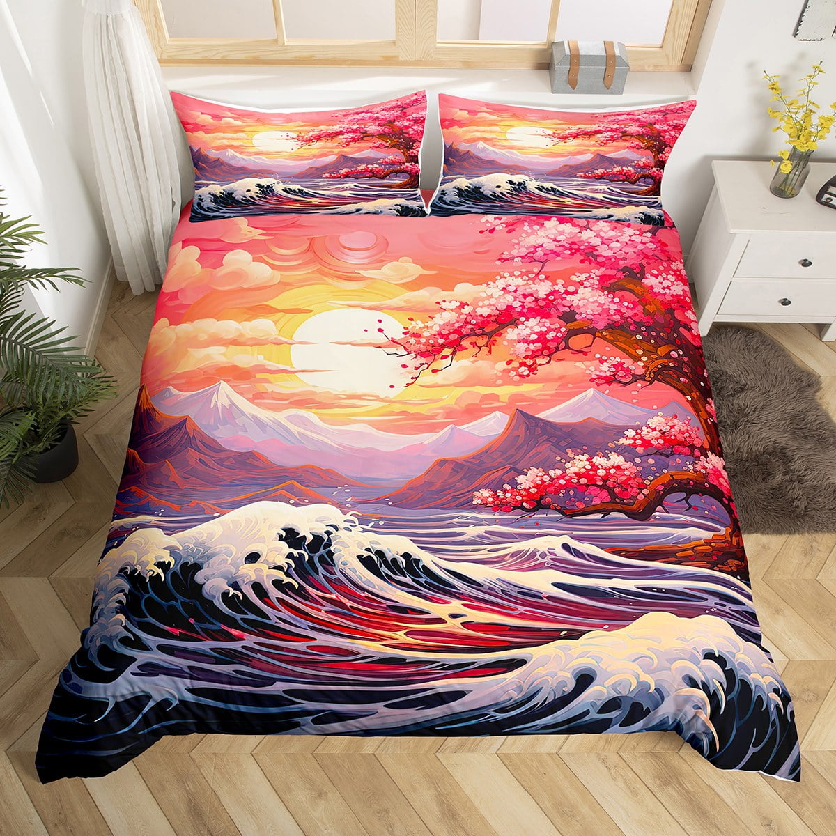 Japanese Ukiyoe Comforter Cover Hokusai Ocean Wave Decor Bedding Set ...
