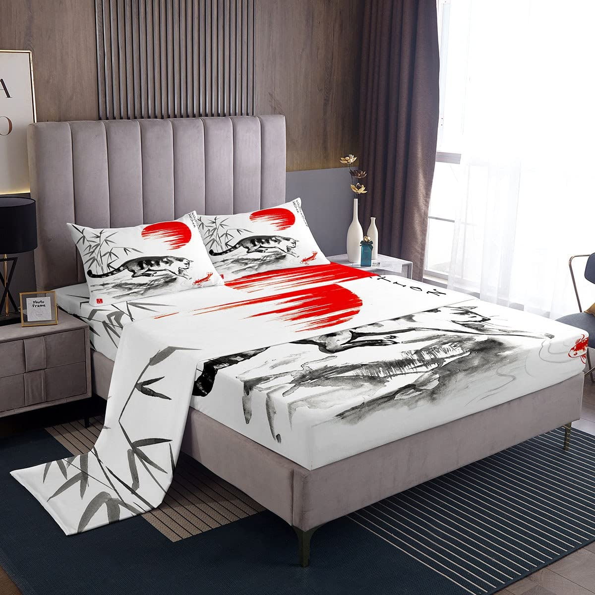 Japanese Ukiyoe Sheet Set Japanese Cat Koi Pattern Bed Sheet for Teens ...