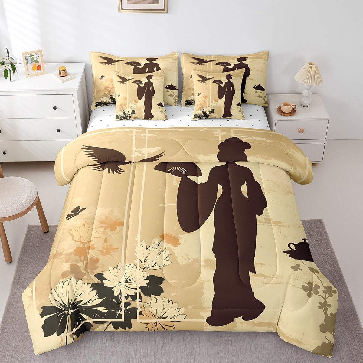 Japanese Ukiyoe Style Bedding Comforter Sets Japan Kimono Geisha Bed in ...