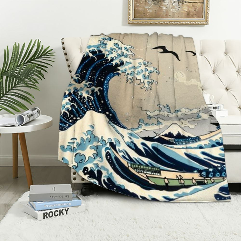 Japanese Ukiyoe Theme Throw Blanket Hokusai Pattern Plush Blanket for ...