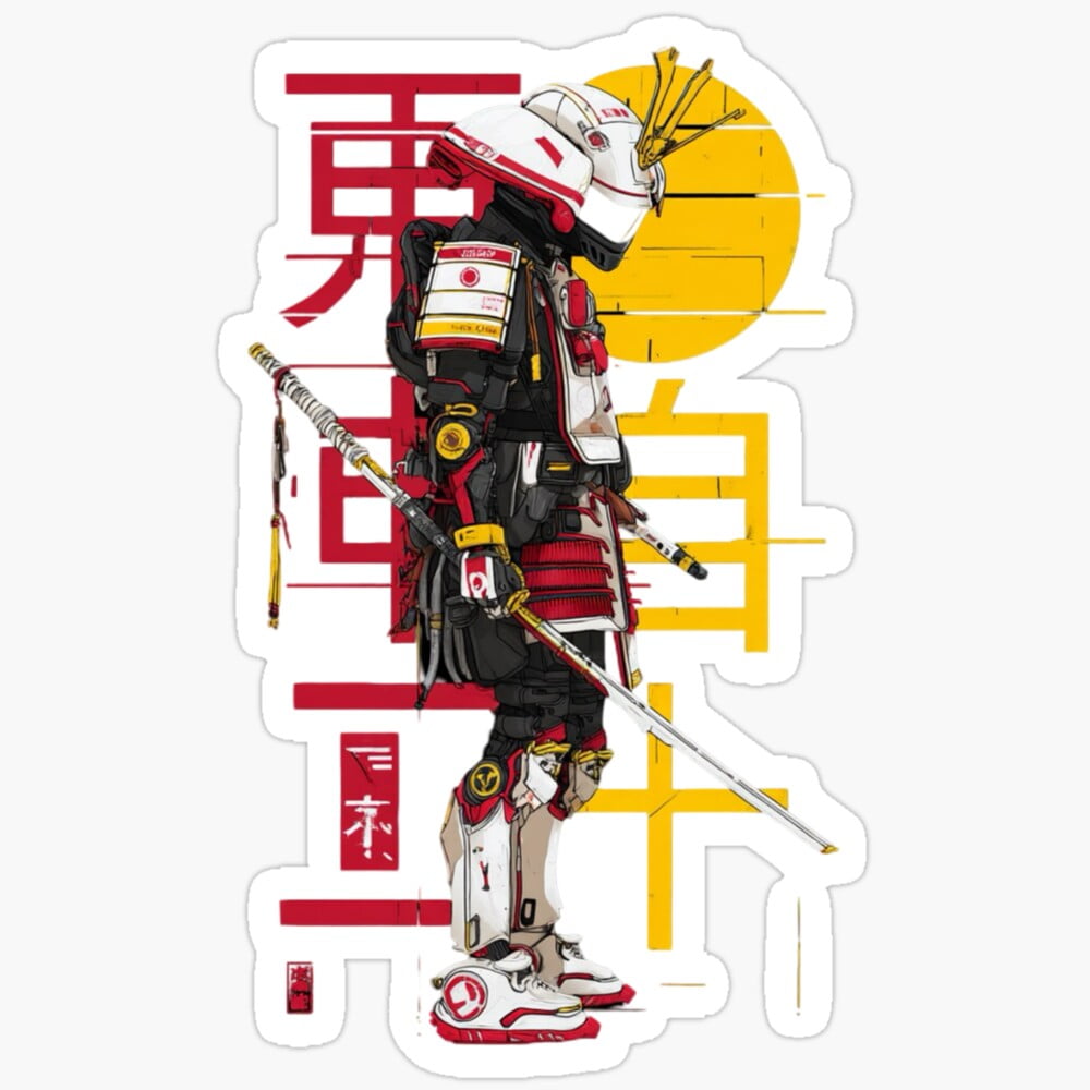 Japanese Urban Samurai Cyborg Stickerphone Decal Water Bottle Stickers ...