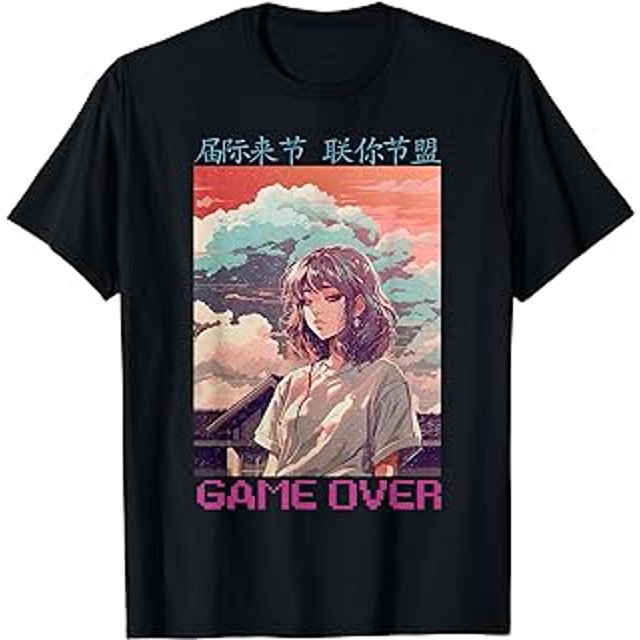 Japanese Vaporwave Sad Anime Girl Game Over Indie Aesthetic T Shirt