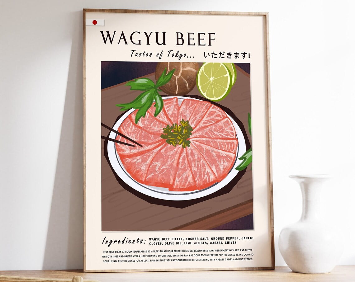 Japanese Wagyu Beef Food Poster, Art Poster, Japanese Print, Tokyo Art ...