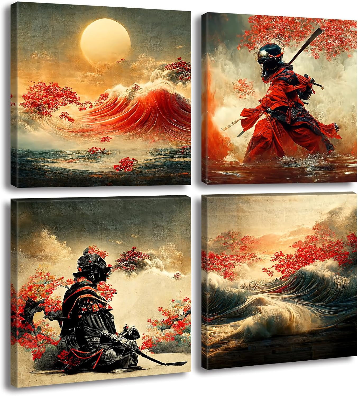 Japanese Wall Art - Japanese Armored Samurai art Painting Anime Posters ...