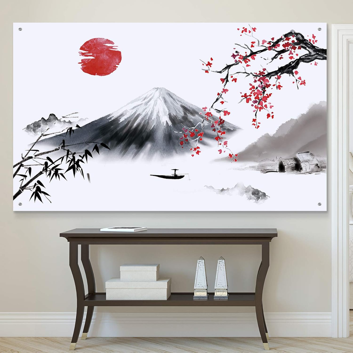 Japanese Wall Hanging Photo Banner Asian Mount Fuji Red Sun Backdrop ...