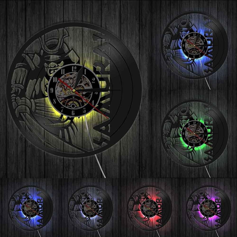 Japanese Warrior Wall Art Wall Clock Samurai Vintage Vinyl Record Clock ...