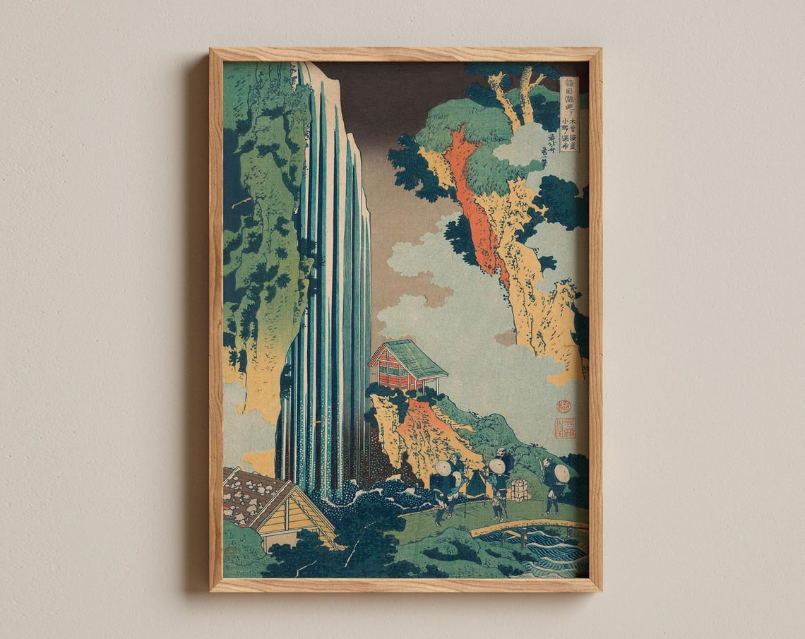 Japanese Waterfall Print, Hokusai Landscape Art, Ukiyo-E Nature Poster ...