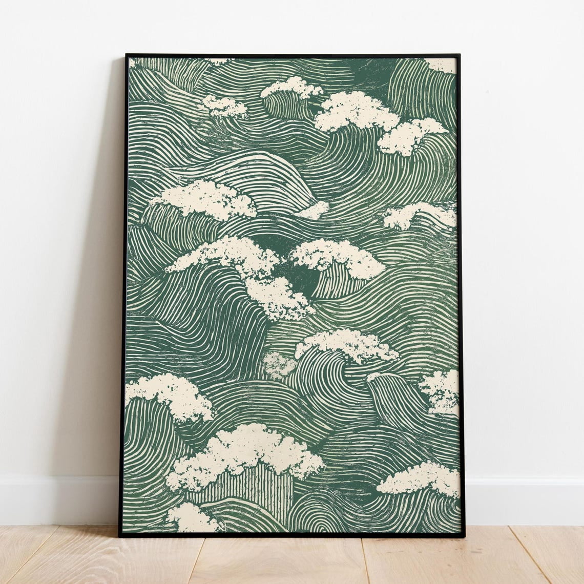 Japanese Wave Art Print Ukiyo-E Ocean Waves Japandi Green Wall Art ...