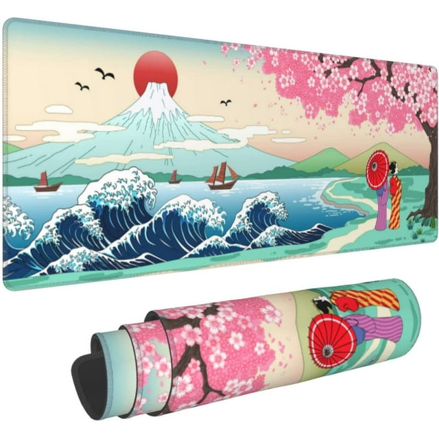 Japanese Wave Cherry Blossom Gaming Mouse Pad XL, Large Non Slip Rubber ...