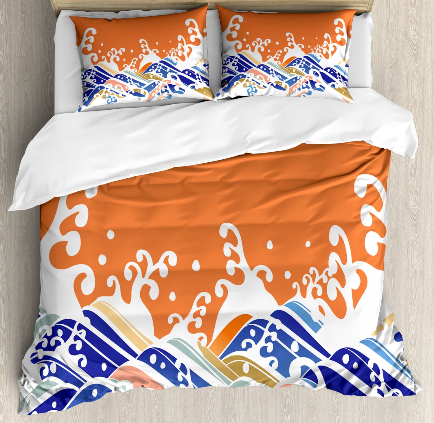 Japanese Wave Duvet Cover Set King Size, Vibrant Colorful Waves ...