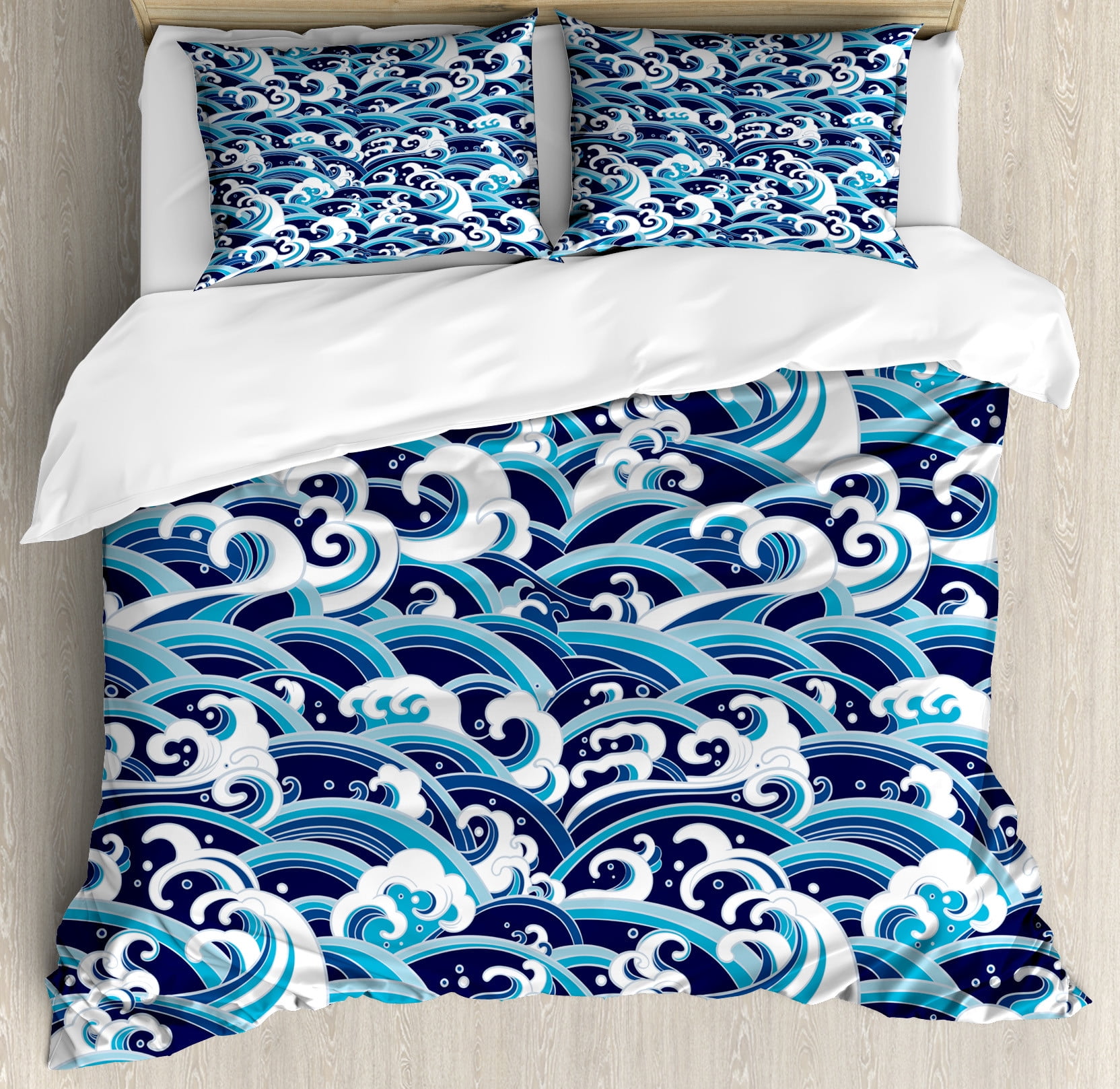 Japanese Wave Duvet Cover Set, Traditional Eastern Pattern with Waves ...
