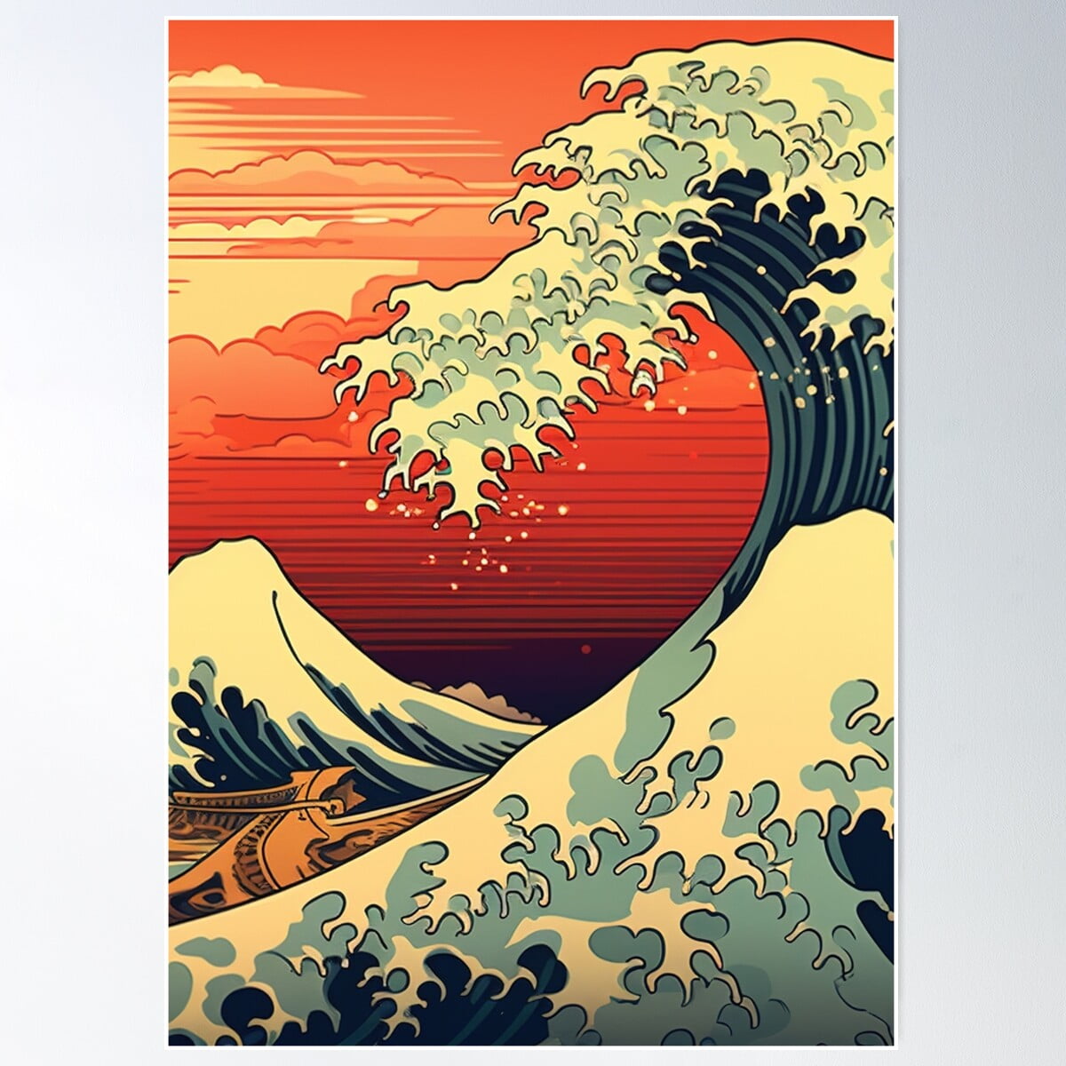 Japanese Wave Kanagawa Art Sunset Poster Wall Art, Modern Wall Decor ...