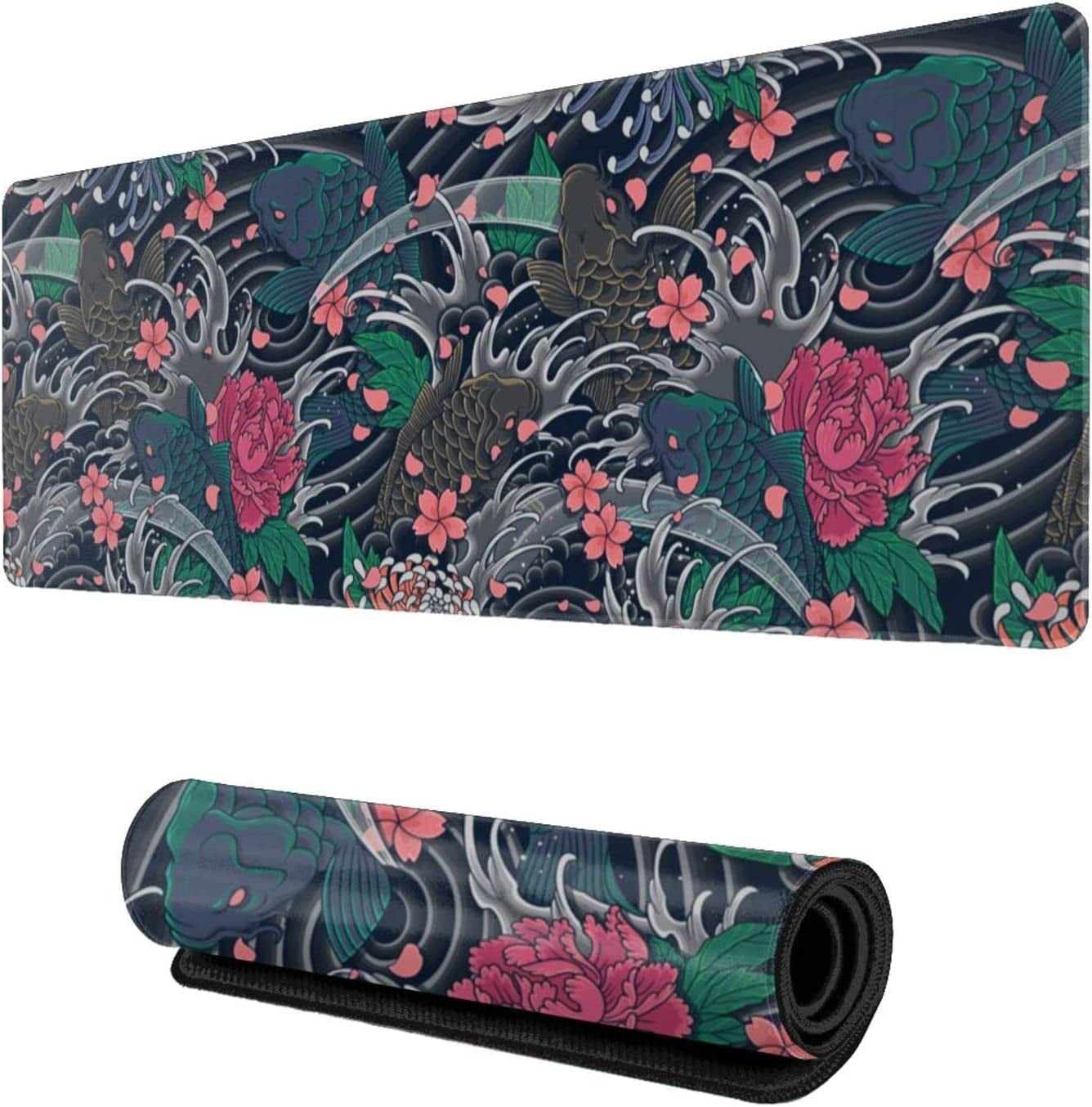 Japanese Wave and Koi Gaming Mouse Pad XL, Extended Large Full Desk ...