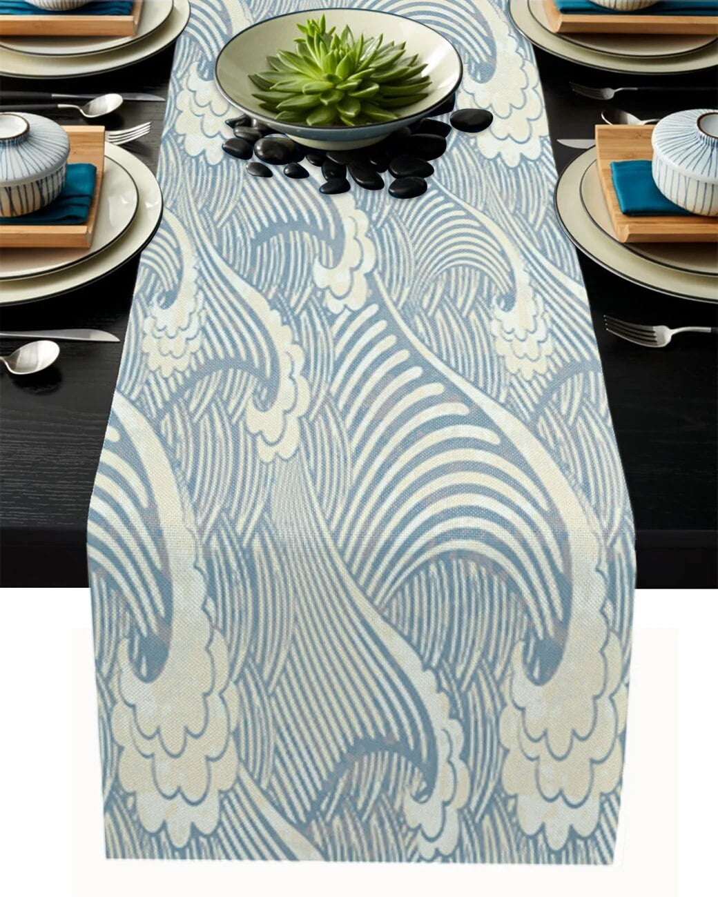 Japanese Wave Pattern Style Mats Table Runner for Coffee Home Kitchen ...