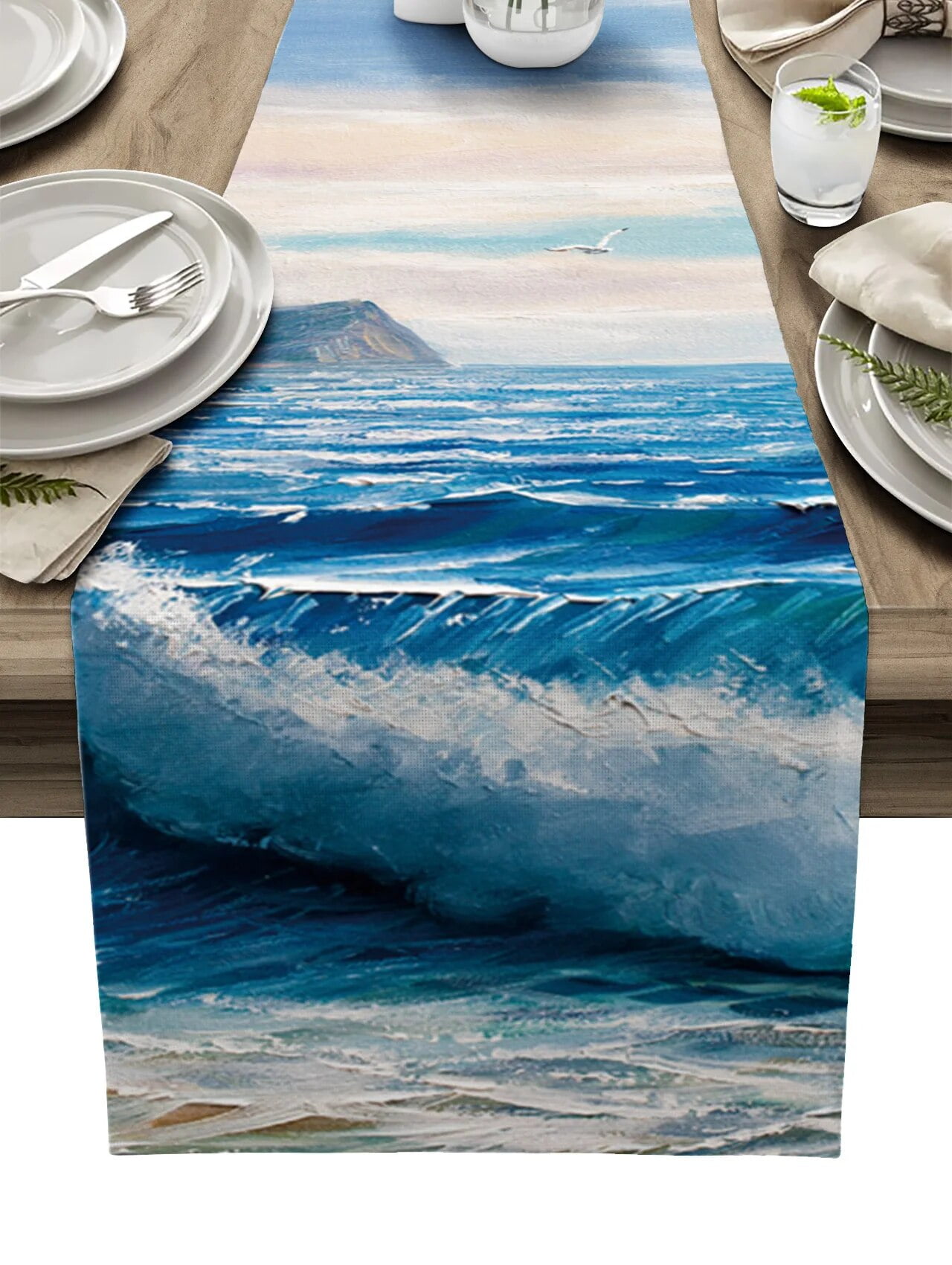 Japanese Wave Pattern Style Mats Table Runner for Coffee Home Kitchen ...