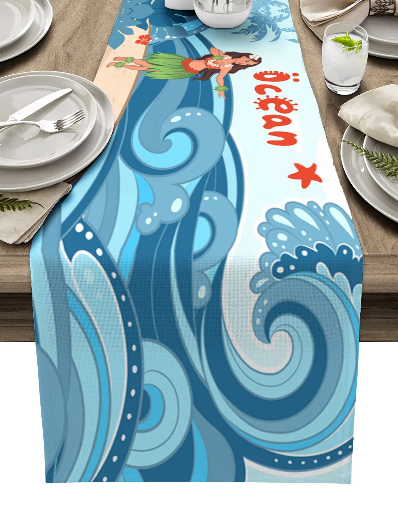 Japanese Wave Pattern Style Mats Table Runner for Coffee Home Kitchen ...