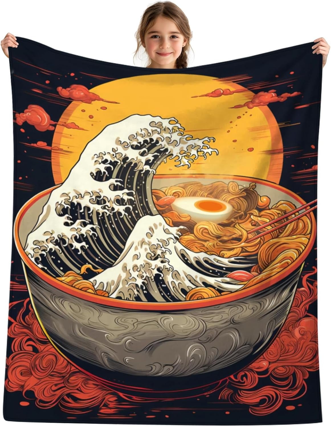 , Japanese Wave with Ramen and Sun Blanket, Japanese Anime Style ...