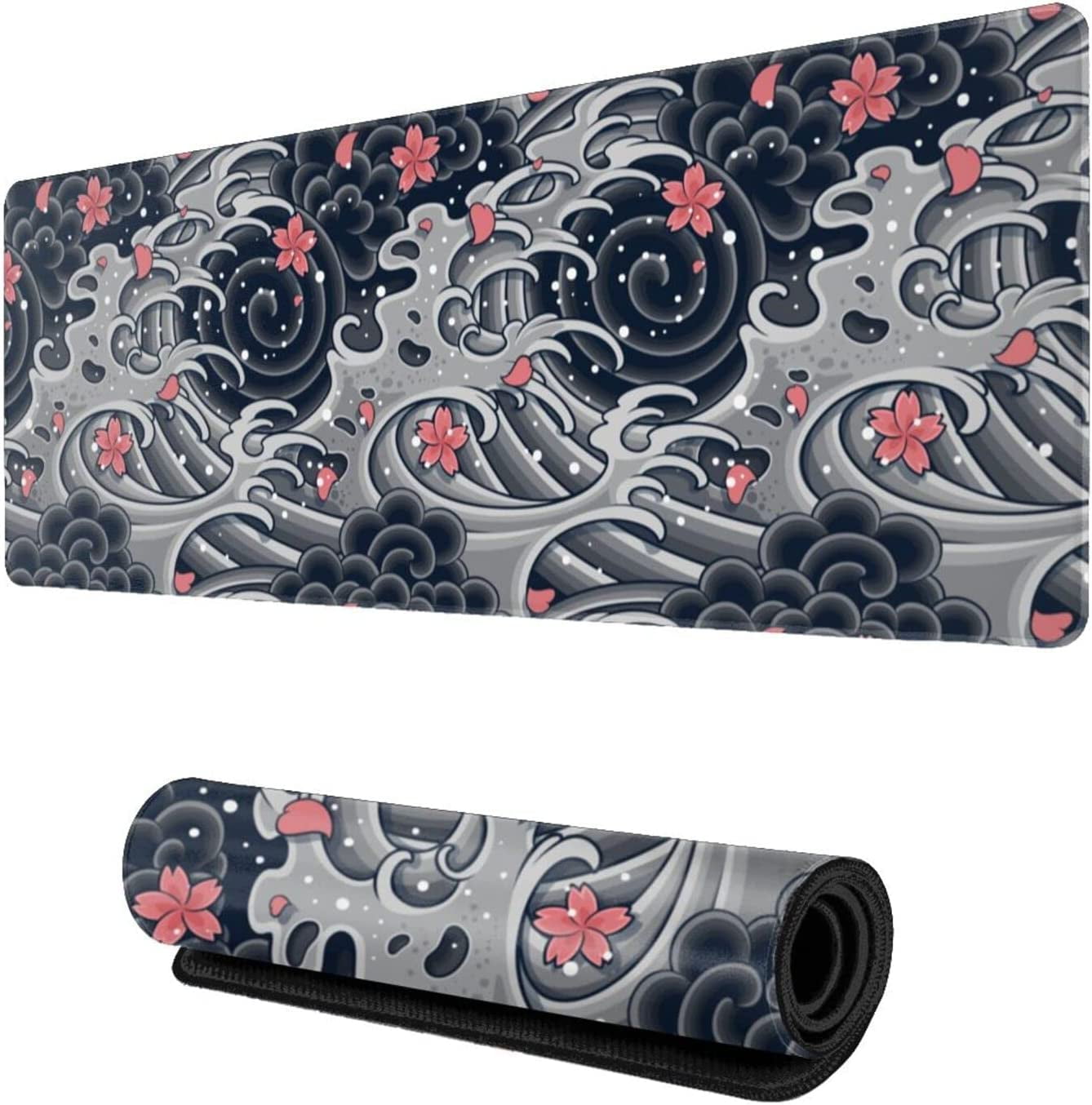 Japanese Wave with Sakura Gaming Mouse Pad XL, Extended Large Full Desk ...