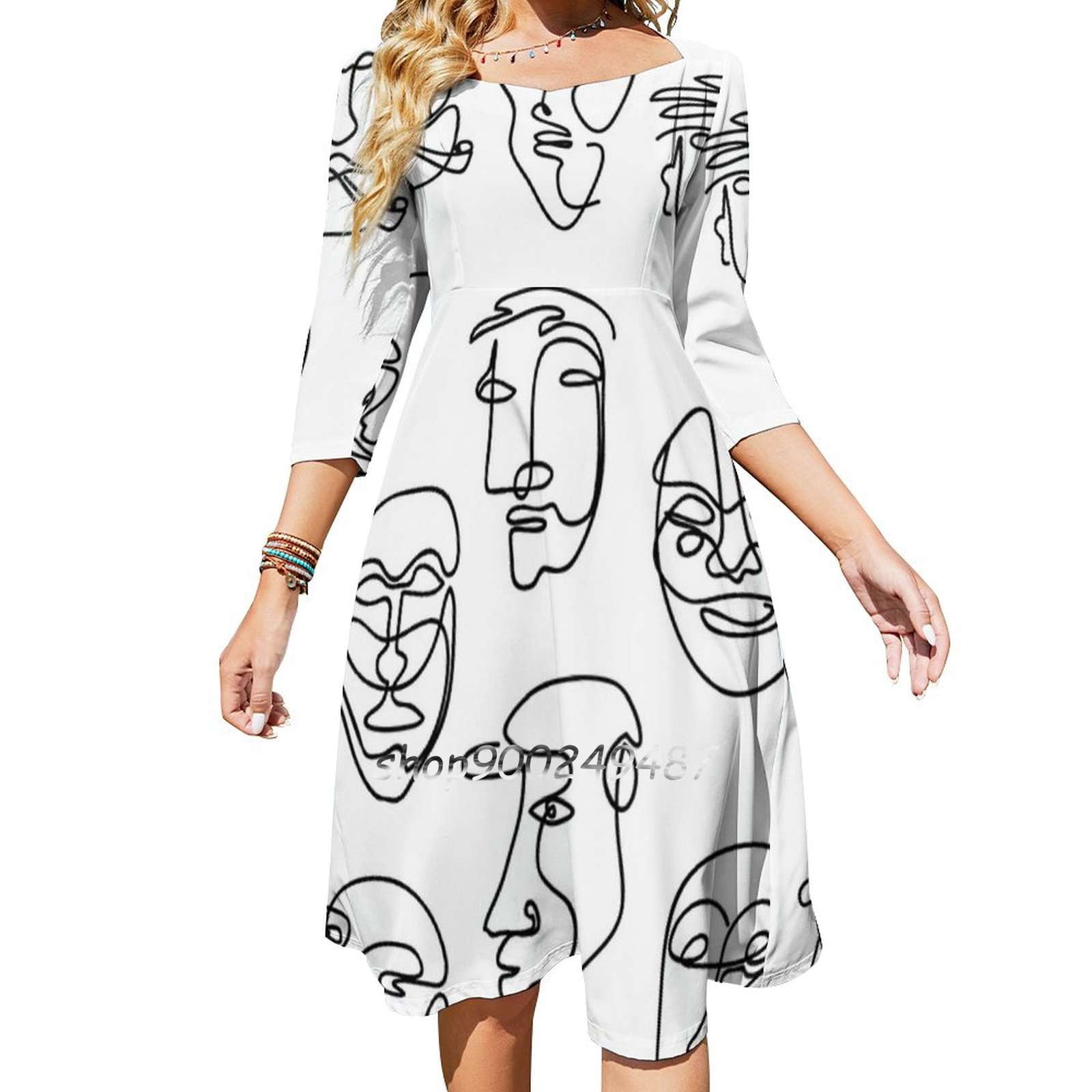 Japanese Waves And Paper Boats Square Neck Dress Summer Dress Women ...
