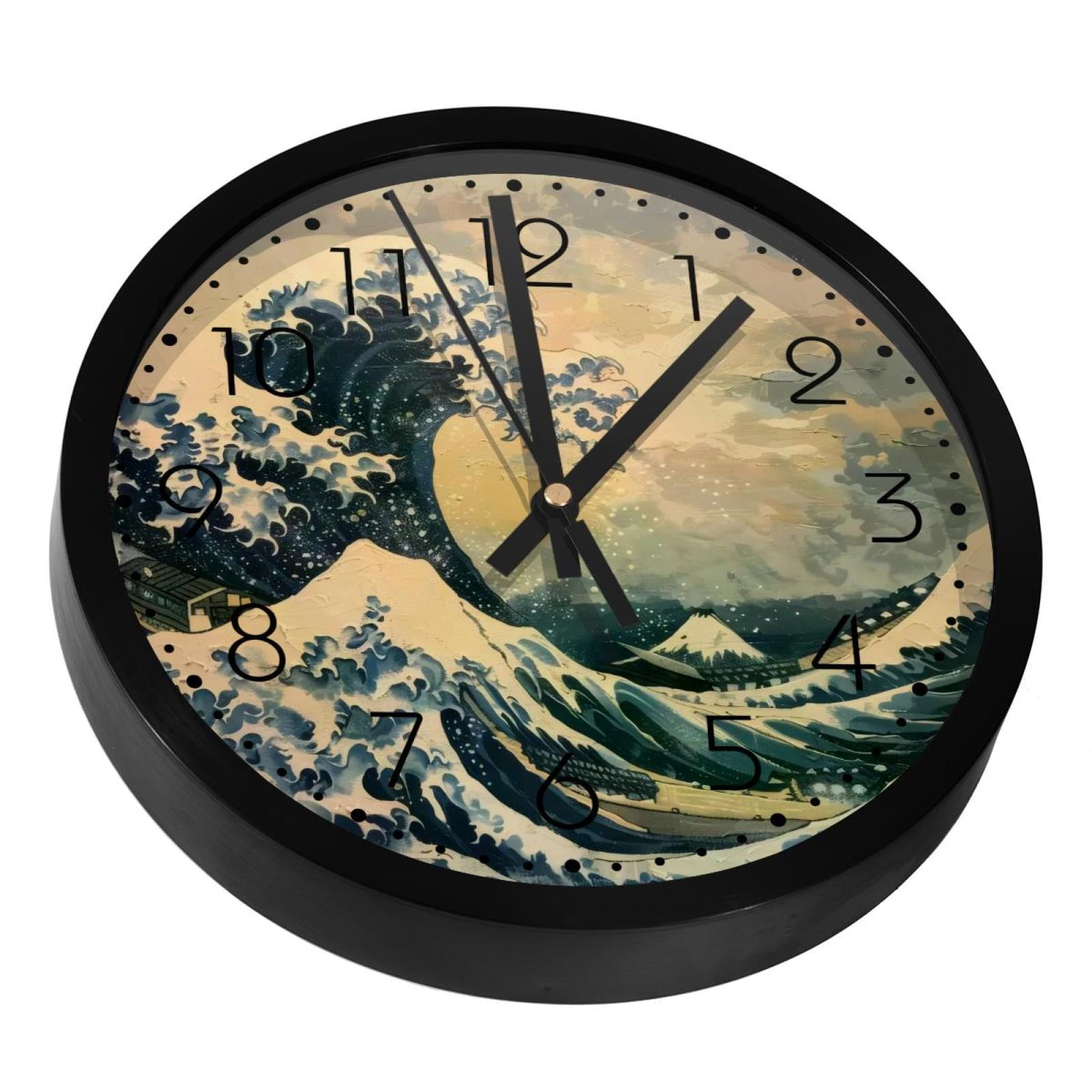 Japanese Waves Painting Silent Wall Clock, Non Ticking Battery Operated ...