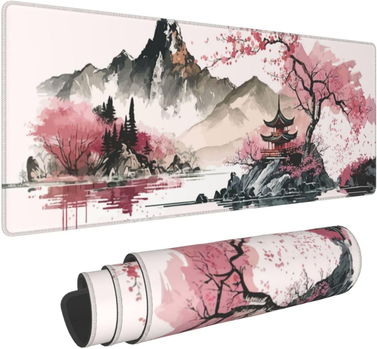 Japanese White Cherry Blossom Mountain Mouse Pad 31.5x11.8 in Desk ...