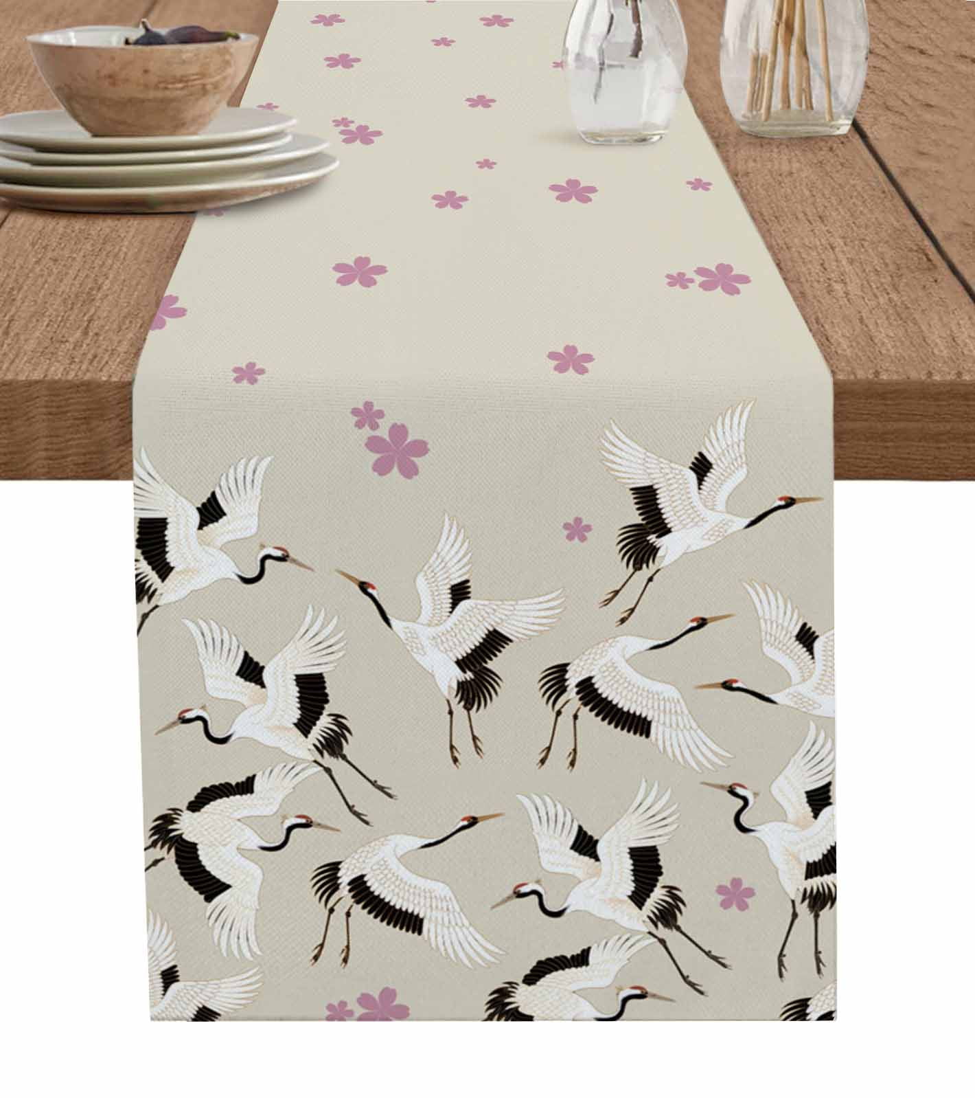 Japanese White Crane Table Runner 72 Inches, Pink Cherry Blossoms ...