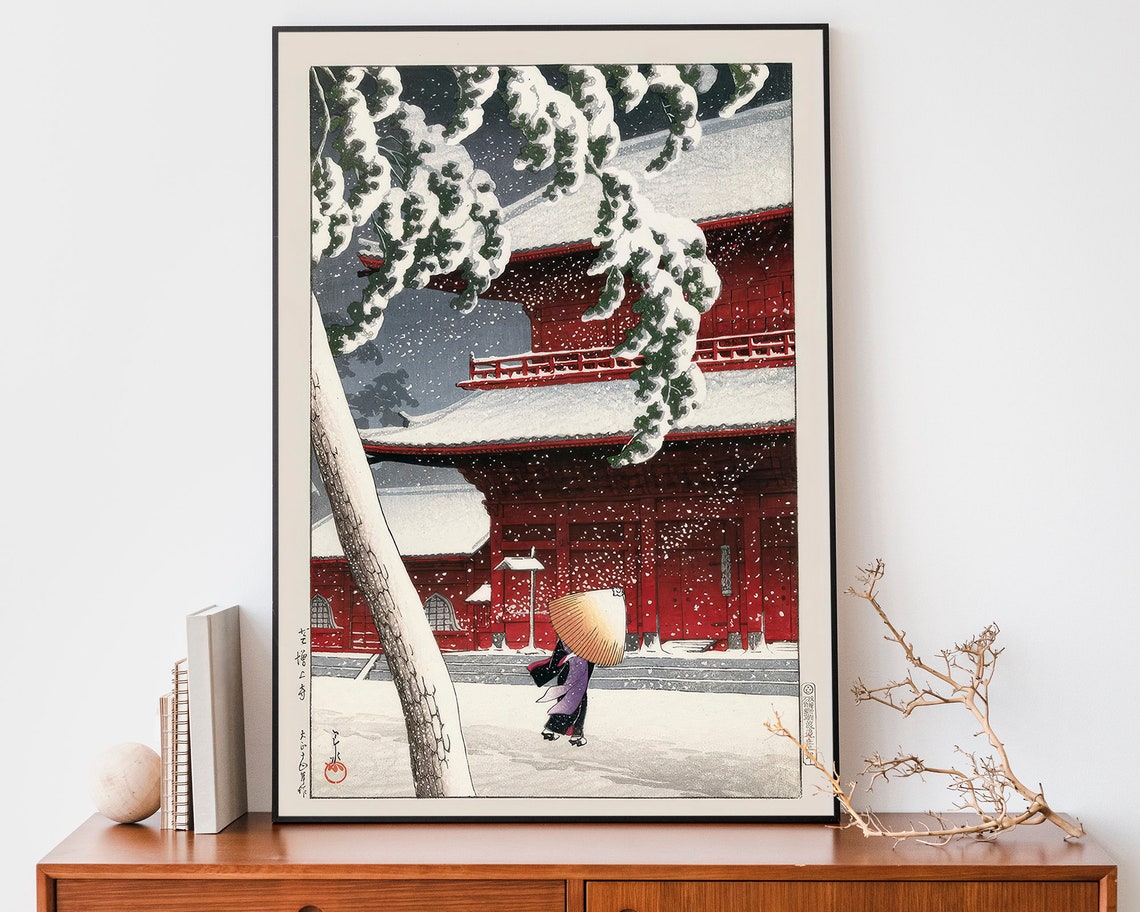 Japanese Winter Poster, Woodblock Art, Geisha In The Snowstorm By ...