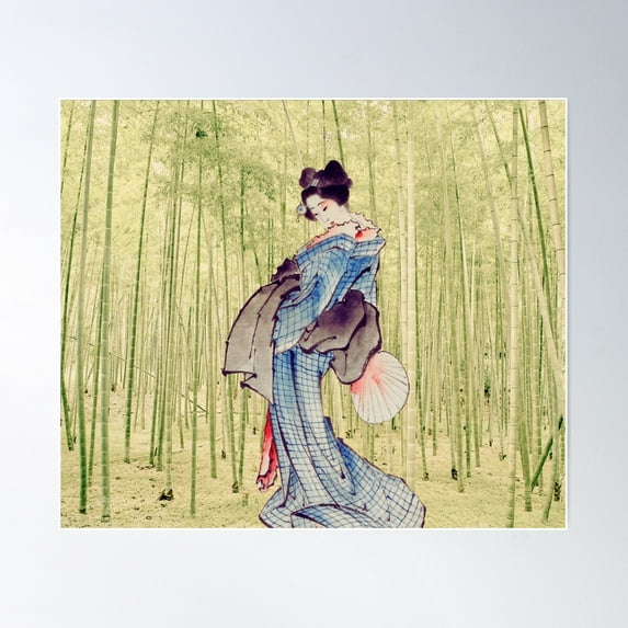A Japanese Woman From Katsushika Hokusai Illustration On Bamboo Forest ...
