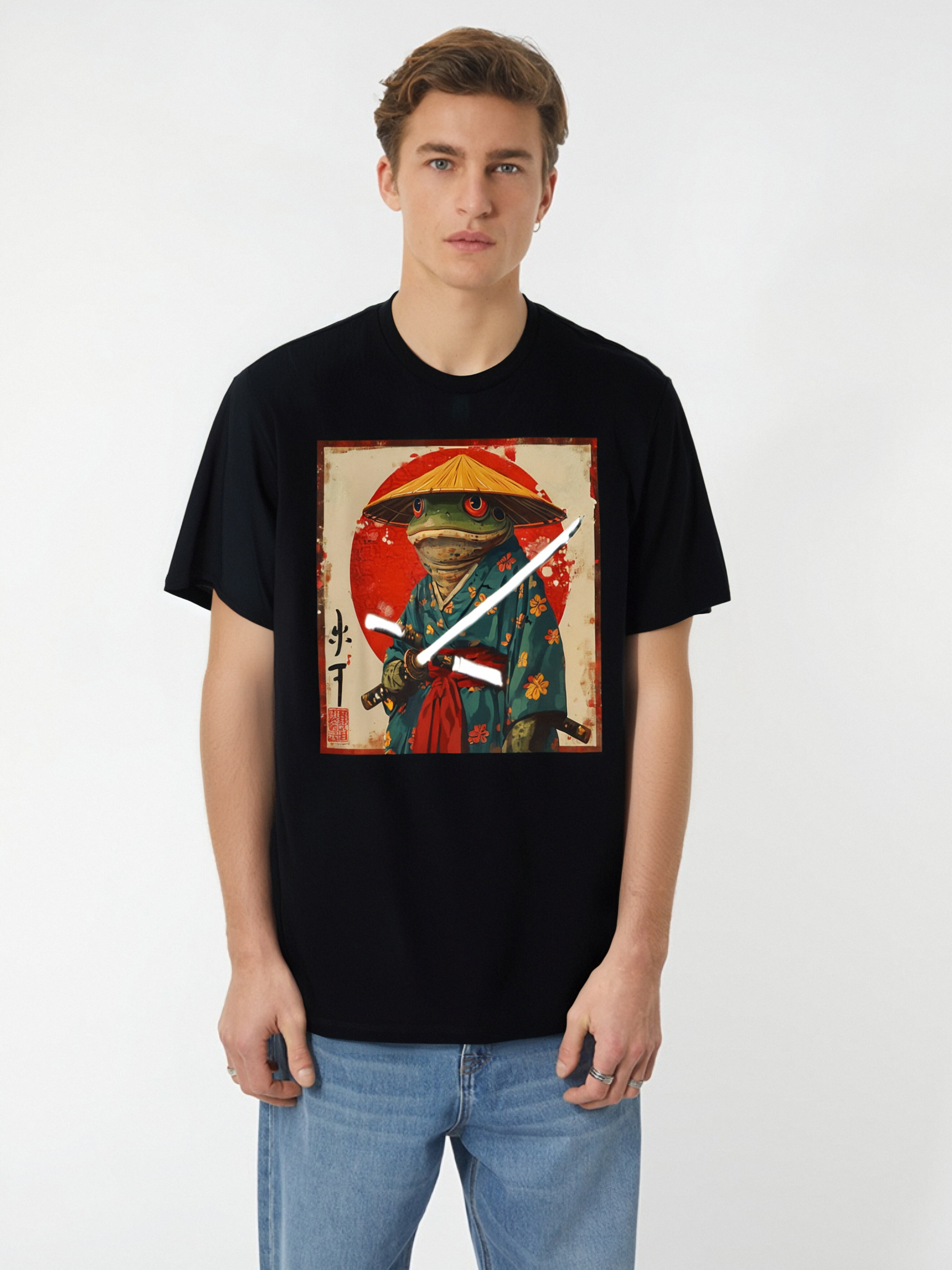 Japanese Woodblock Art: Samurai Frog Japanese kanji T-Shirt Selected ...