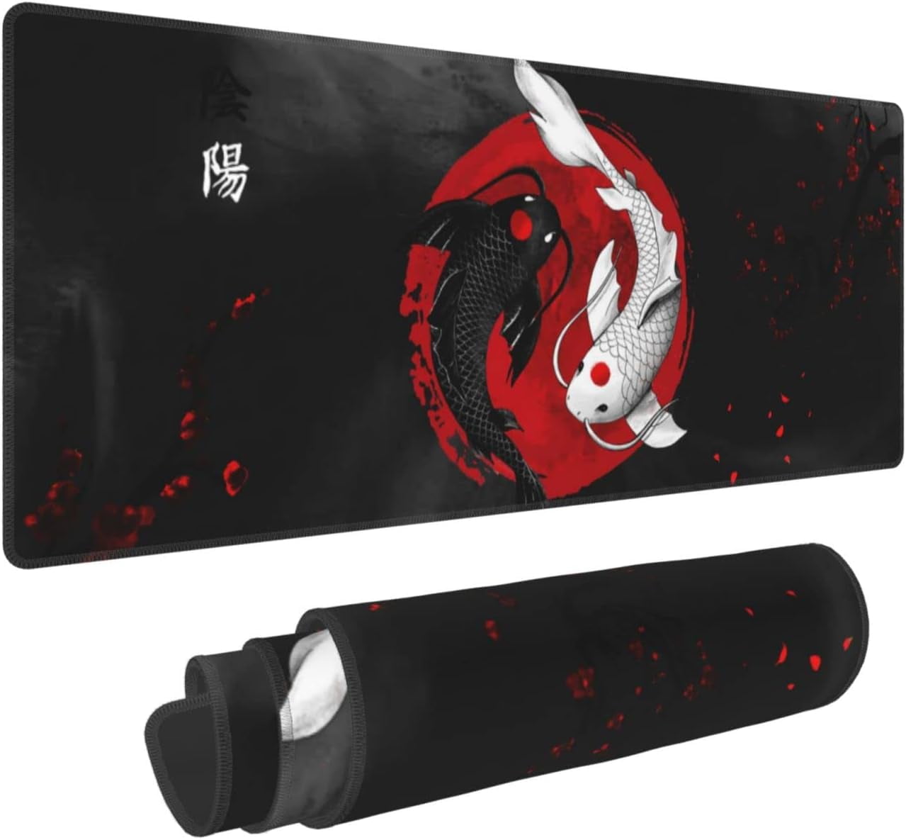 Japanese Yin and Yang Koi Carp Fish Black Red Mouse Pad XL Extended ...