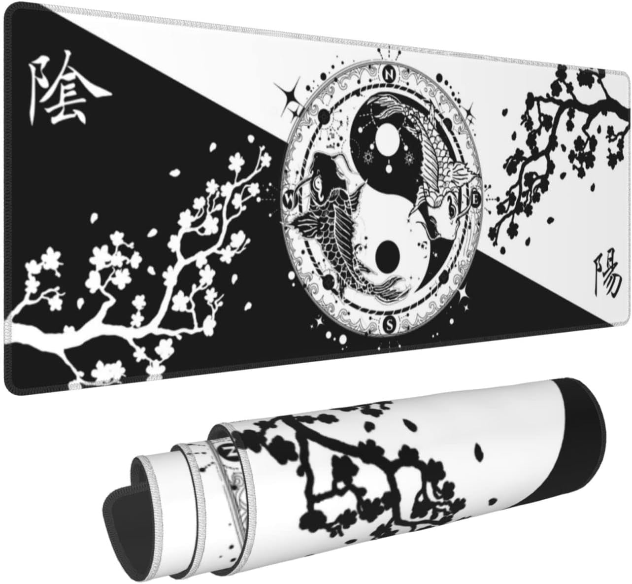 Japanese Yin Yang Koi Carp Fish Cherry Blossom Mouse Pad 31.5x11.8 in ...