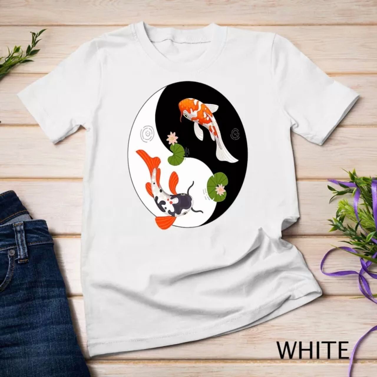 Japanese Yin Yang Koi Fish Design Koi Pond Meditation Premium Unisex T ...