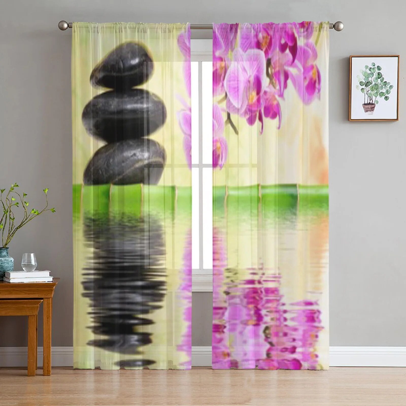 Japanese ZEN Garden With Feng Shui And ring In Water Sheer Tulle Window ...