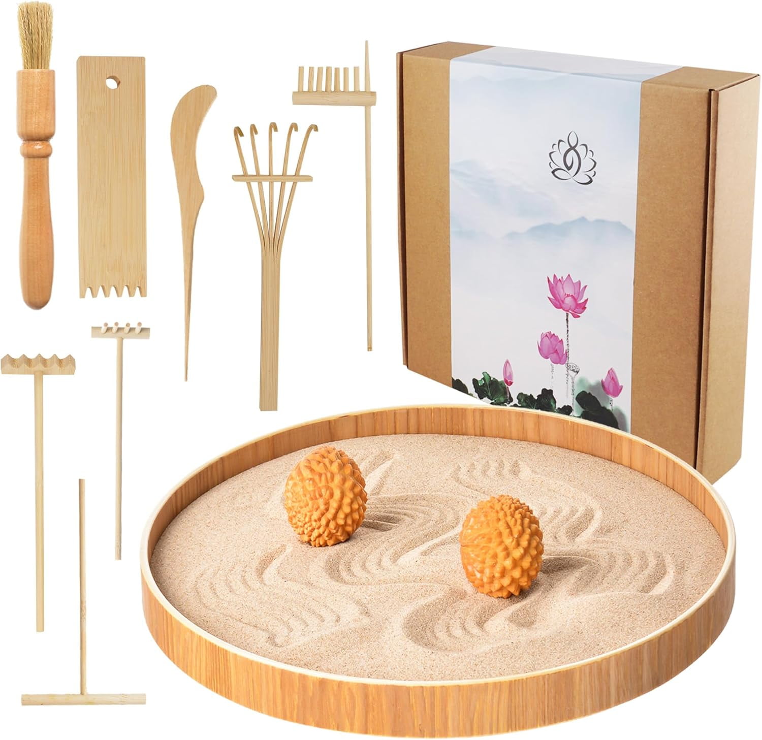 Japanese Zen Garden for Desk, Sand Tray Therapy Kit Meditation Gifts ...