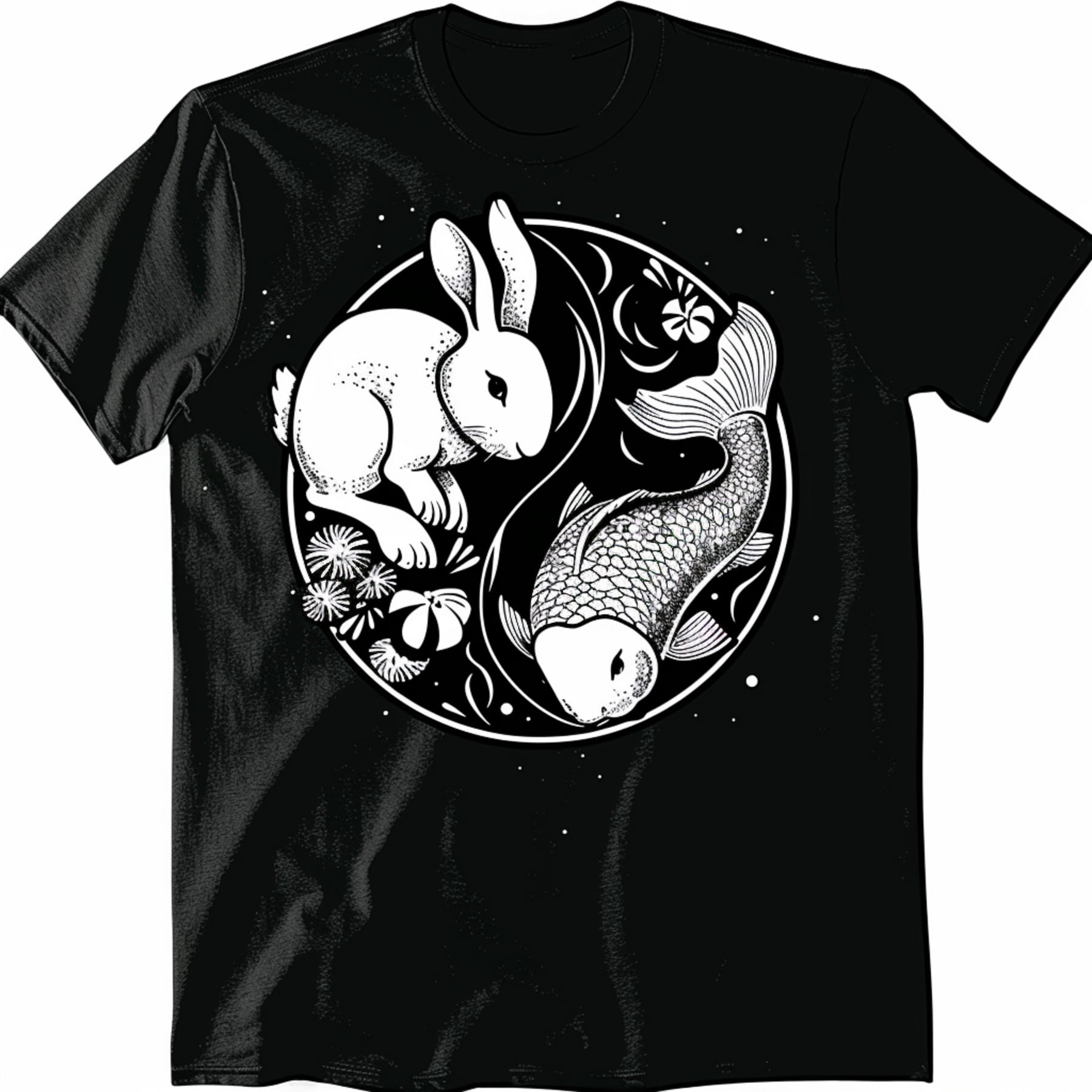 Japanese Zen Rabbit and Janus Fish Black TShirt Vector Illustration ...