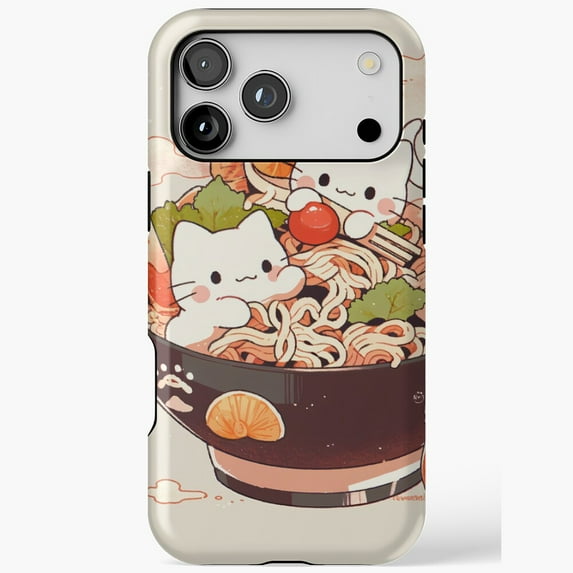 Japanese cat eating ramen cute noodle art iPhone Case 17 11 12 13 14 15 ...