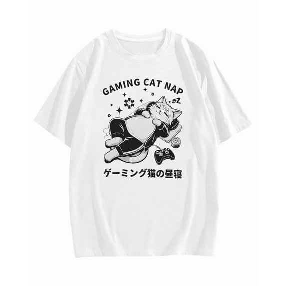 Japanese cat minimalist art Cotton casual T-shirt - Walmart.com