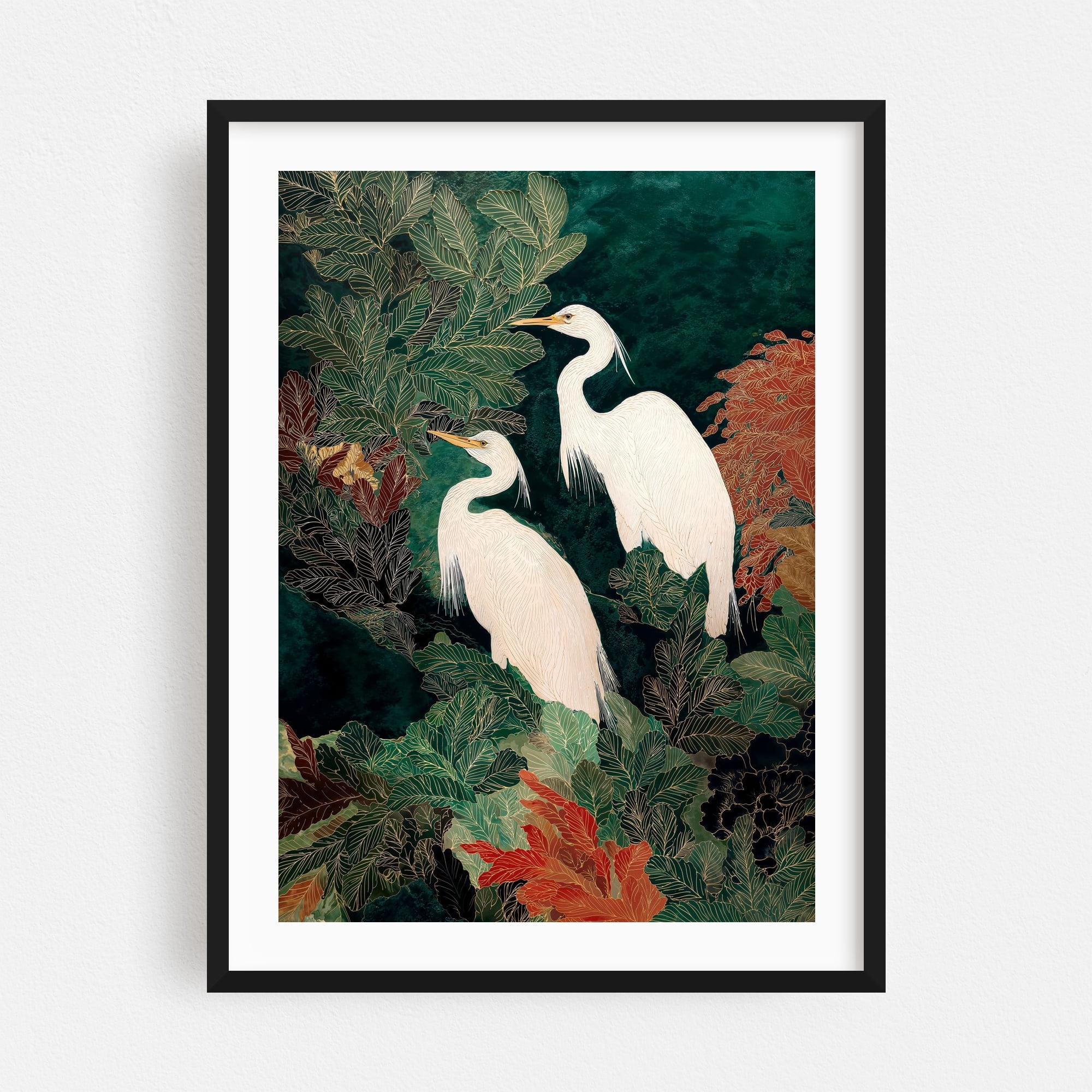 Japanese chinoiserie Bird Wall Art Maximalist Sage Green Print wabi ...