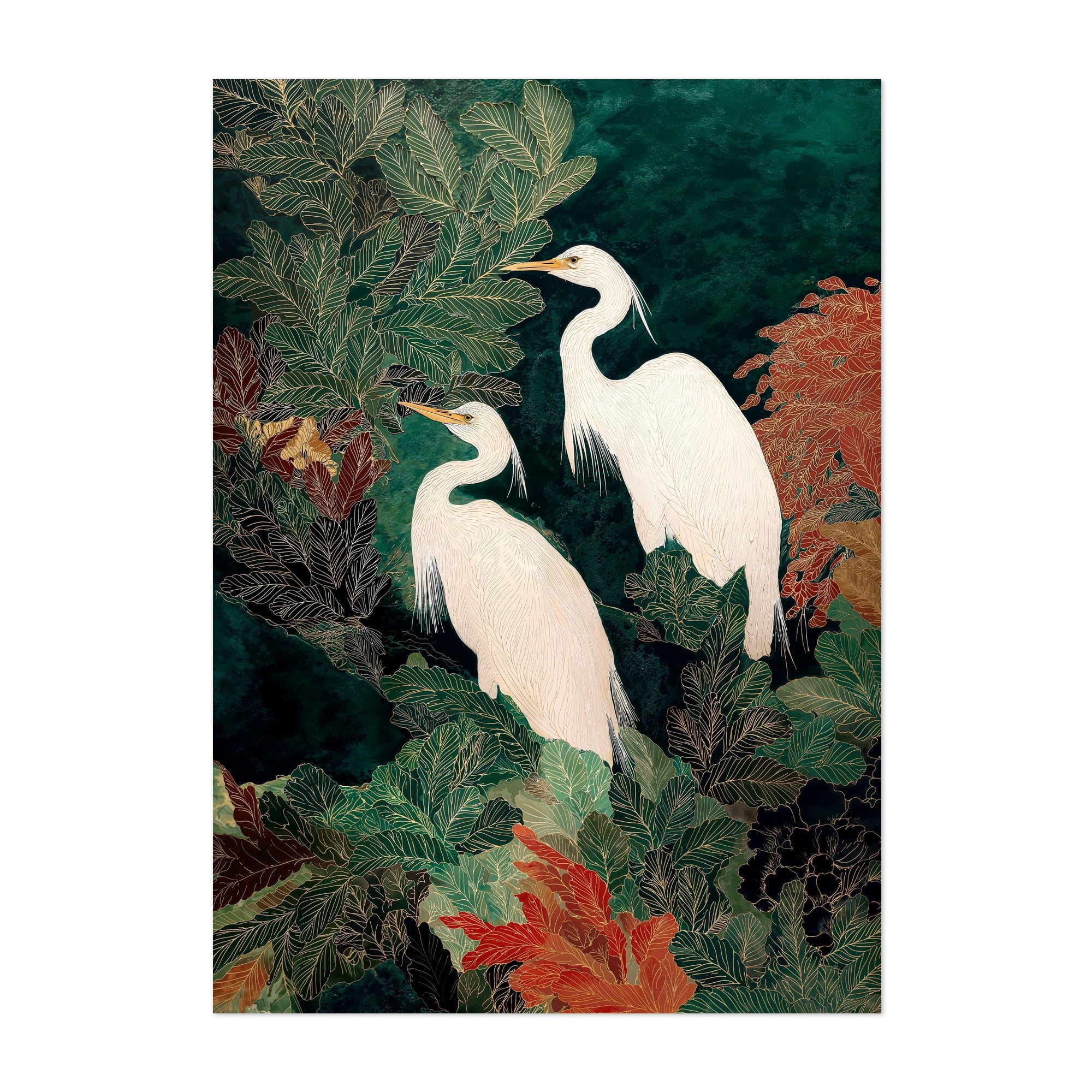 Japanese chinoiserie Bird Wall Art Maximalist Sage Green Print wabi ...